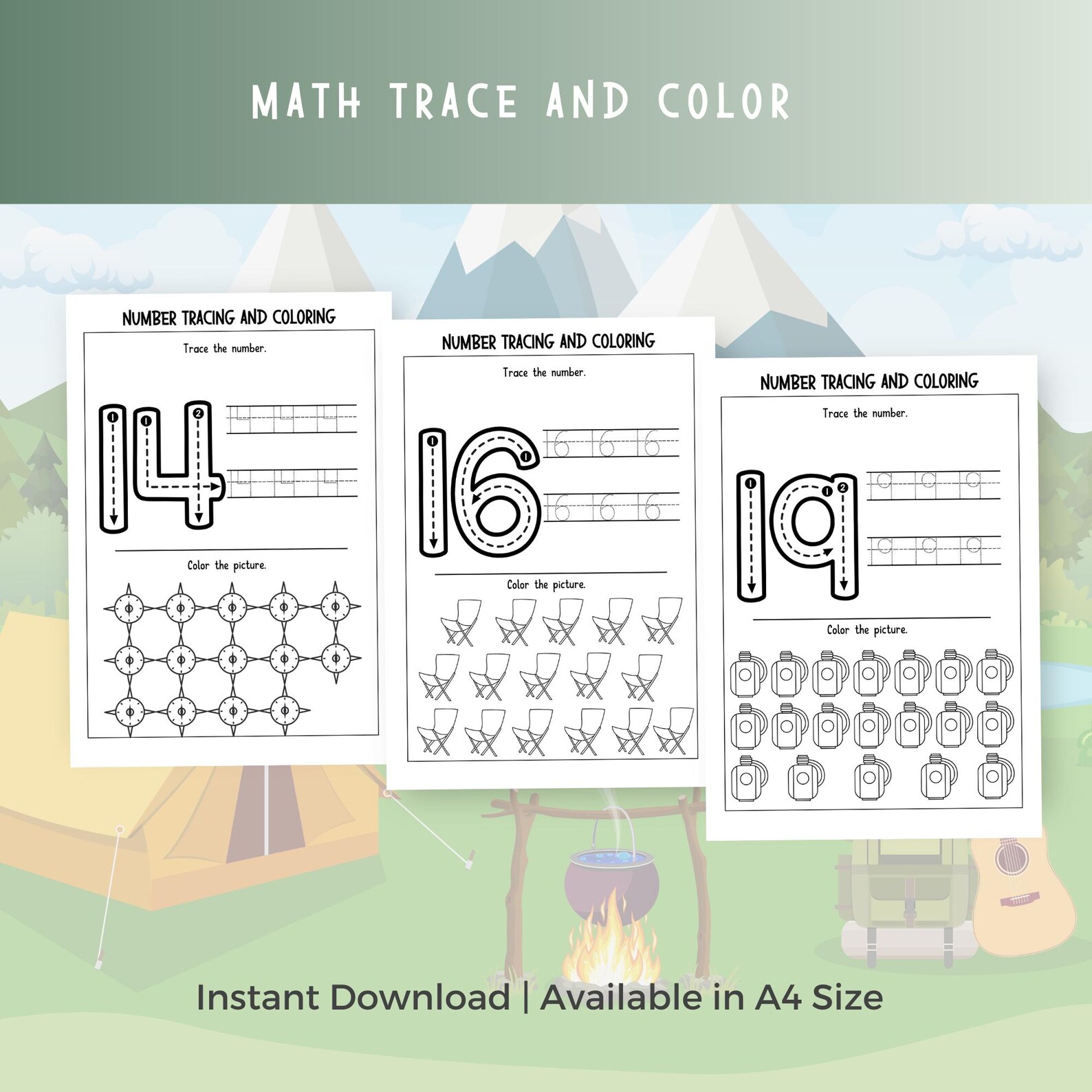 Camping Fun Number Tracing Worksheets Printable for Preschool Math ...
