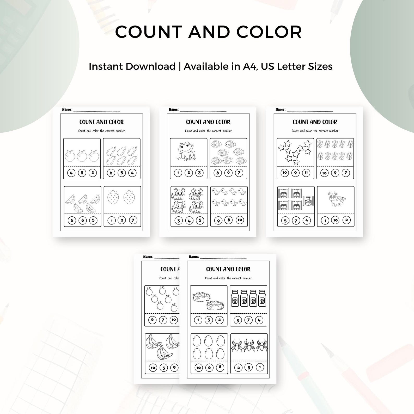 Farm Preschool Math Worksheets Number Tracing, Counting, Color by ...