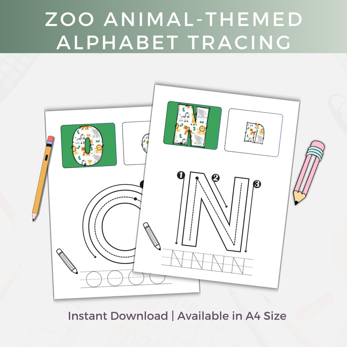 Zoo Animal Alphabet Tracing Worksheet Printable Handwriting Practice ...