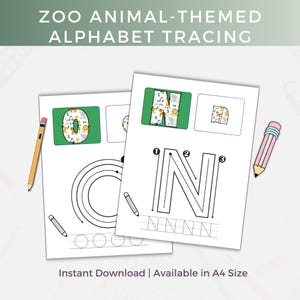 Zoo Animal Alphabet Tracing Worksheet Printable Handwriting Practice ...