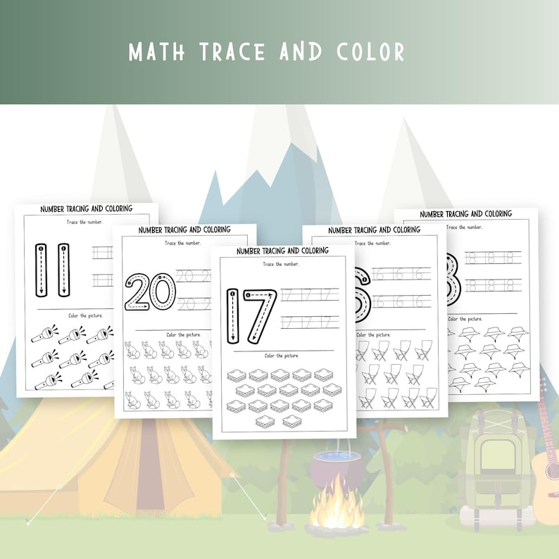 Camping Fun Number Tracing Worksheets Printable for Preschool Math ...
