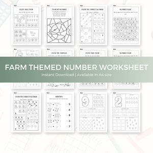 Farm Preschool Math Worksheets Number Tracing, Counting, Color by ...