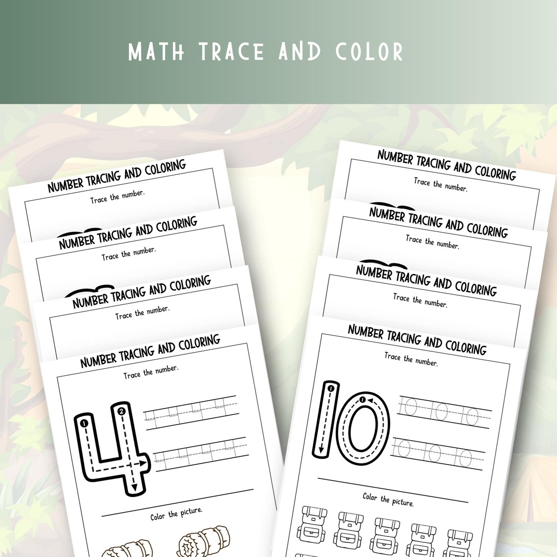 Camping Fun Number Tracing Worksheets Printable for Preschool Math ...