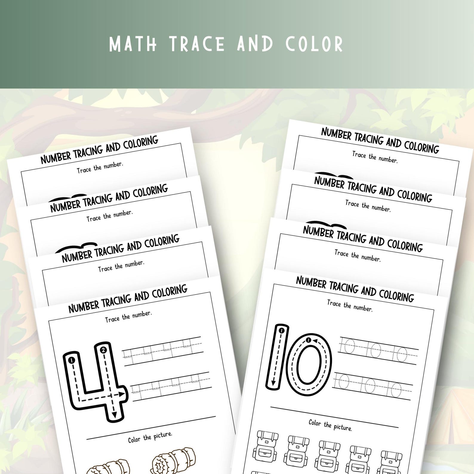 Camping Fun Number Tracing Worksheets Printable for Preschool Math ...