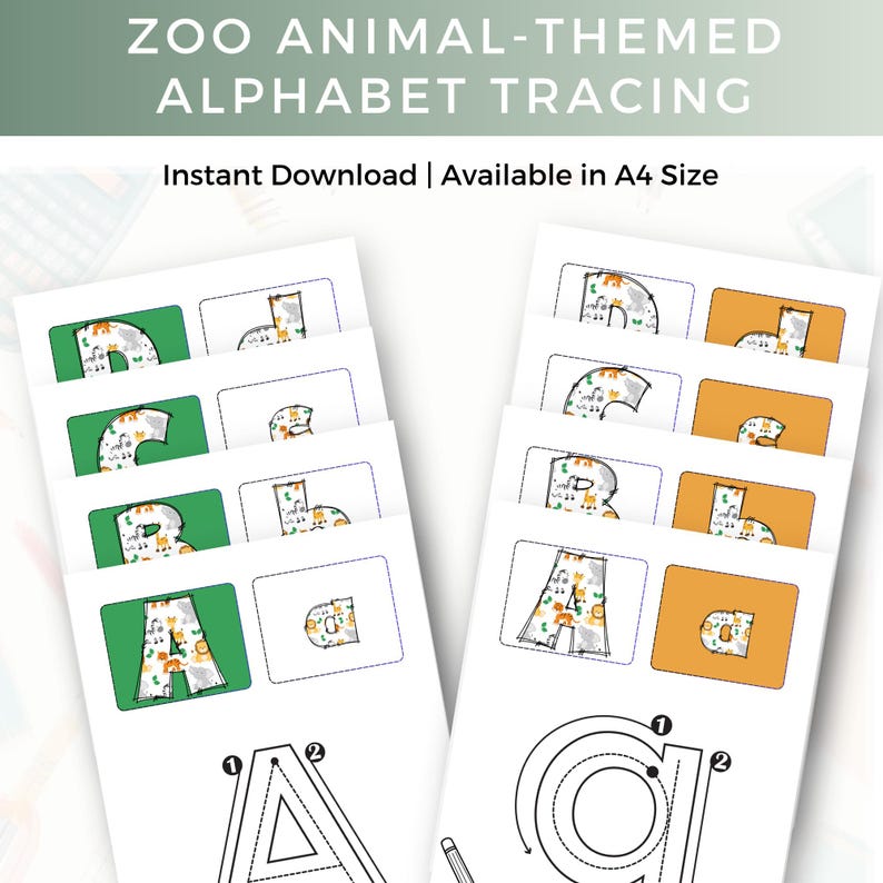 Zoo Animal Alphabet Tracing Worksheet Printable Handwriting Practice ...