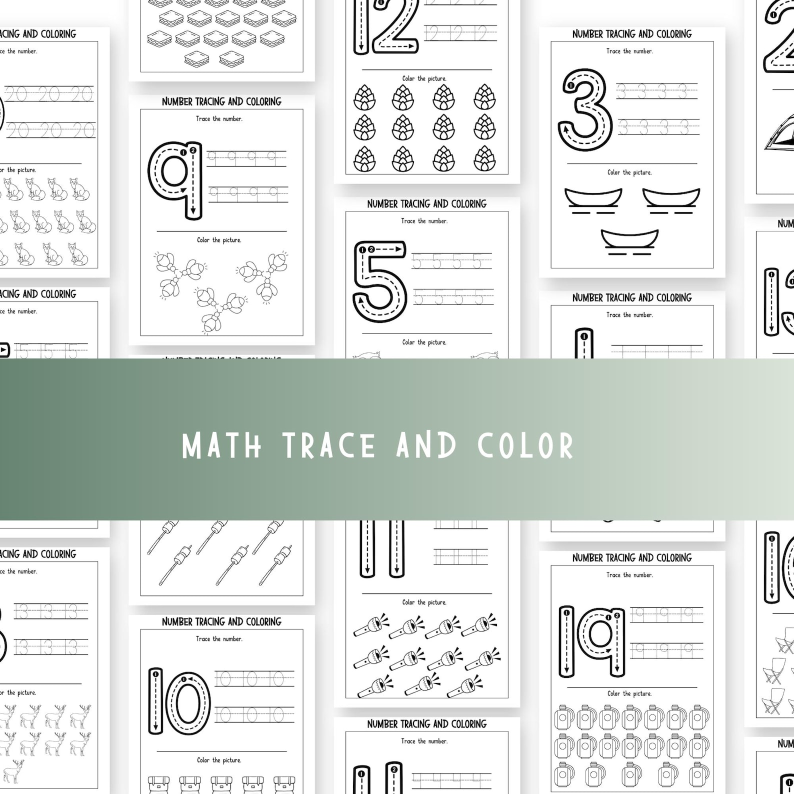 Camping Fun Number Tracing Worksheets Printable for Preschool Math ...