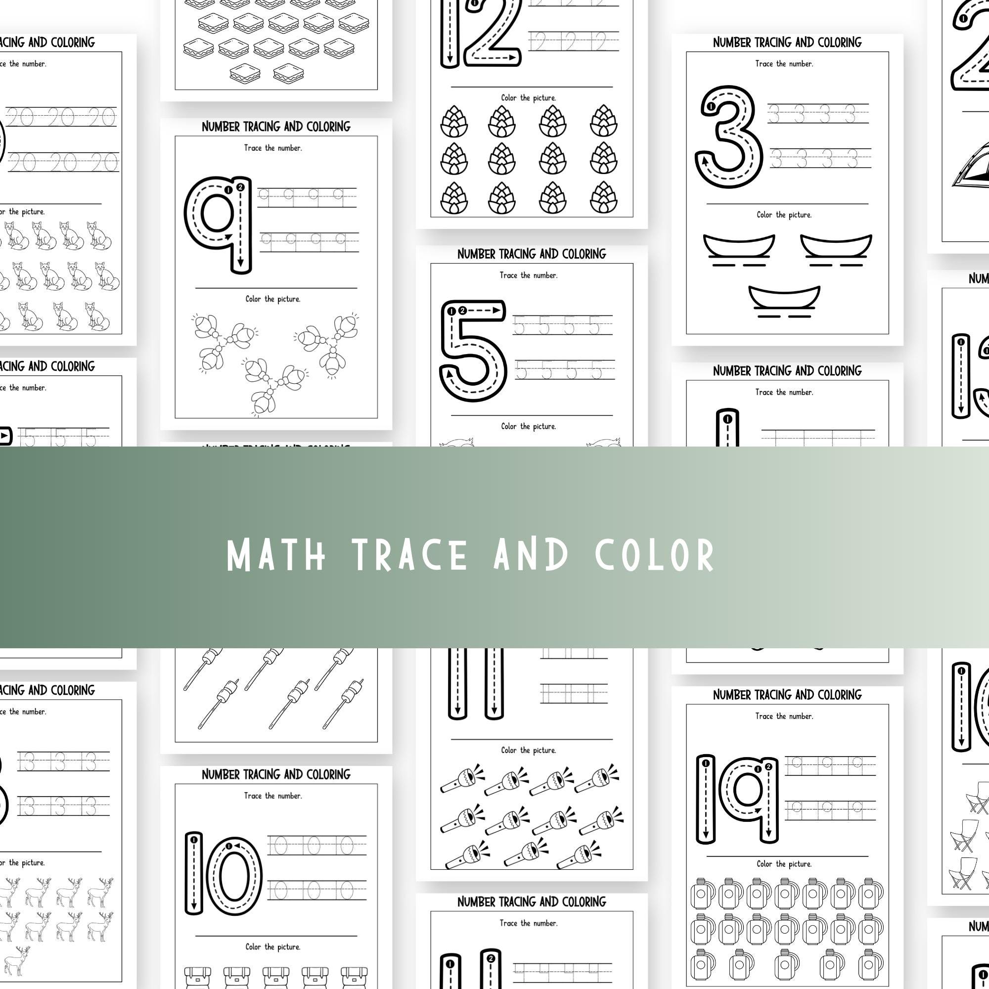 Camping Fun Number Tracing Worksheets Printable for Preschool Math ...