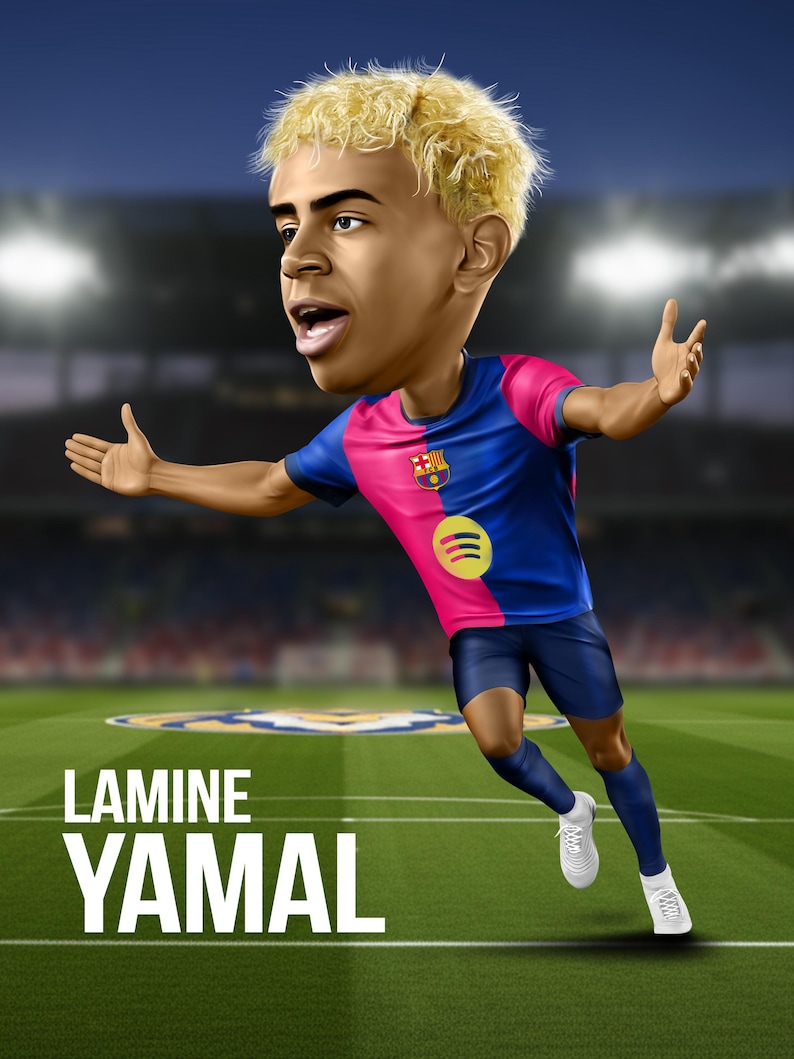 Lamine Yamal Caricature Football Wall Art Poster, Football Card ...