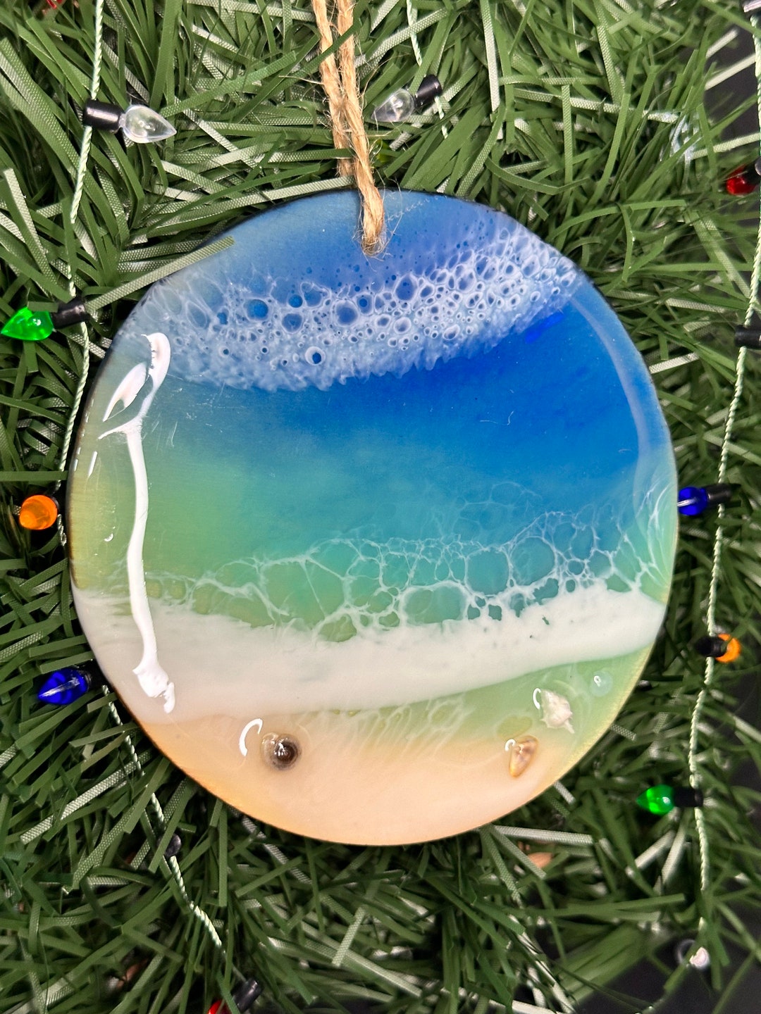 Beachy Ocean Wave Christmas Ornament on Wood (1) - Etsy