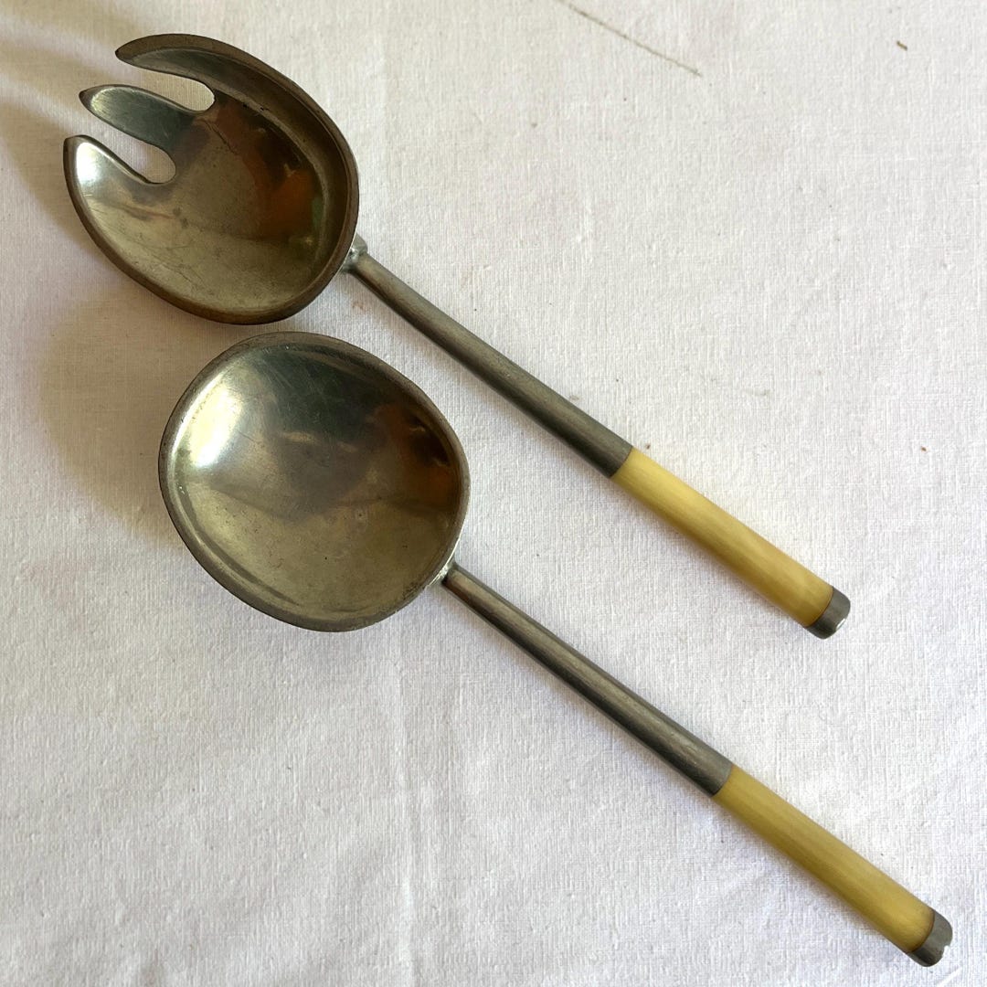 Vintage Australian Horn With Fine Pewter Salad Servers. Made in ...