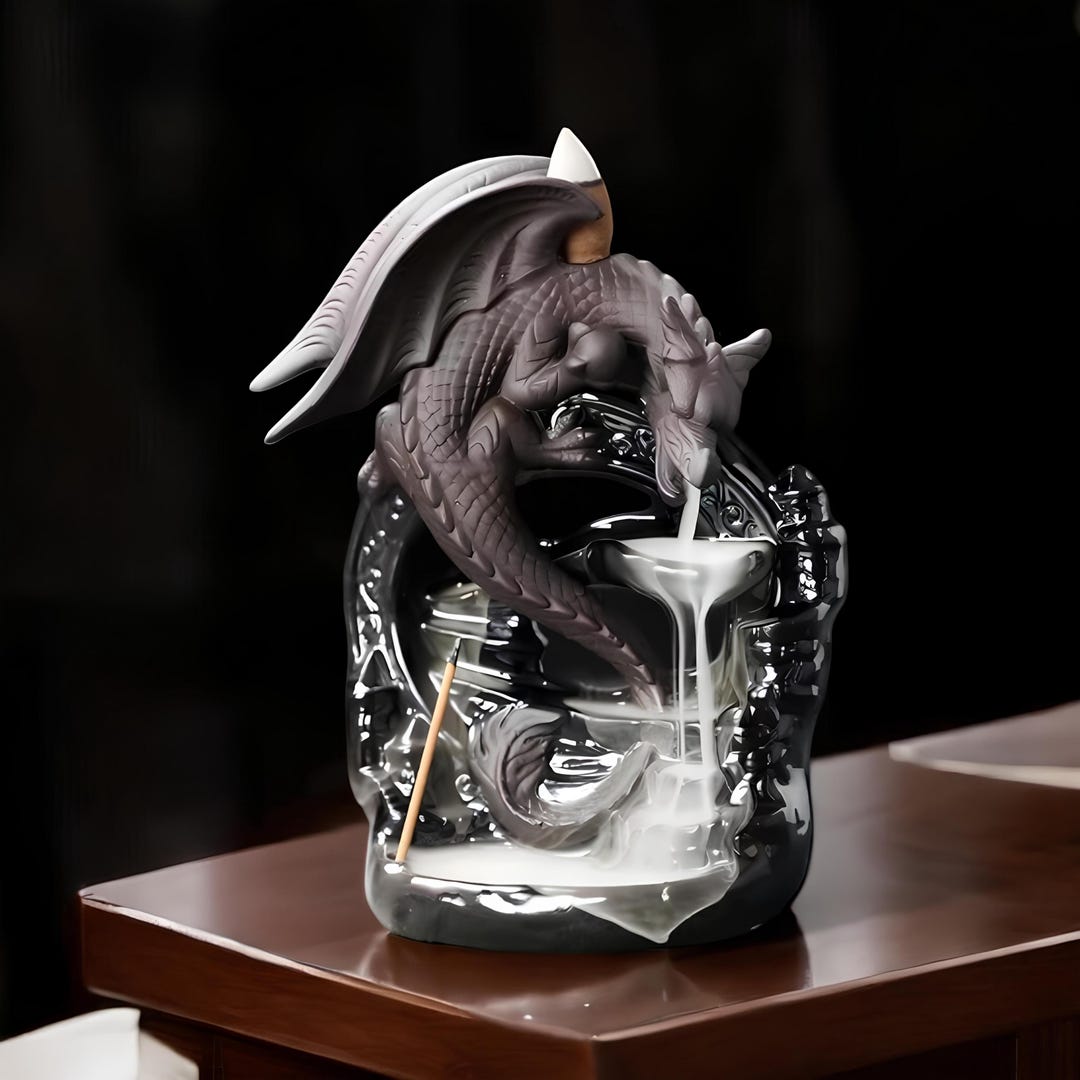 Dragon Waterfall Incense Burner: Ceramic Backflow Holder, Mystical ...