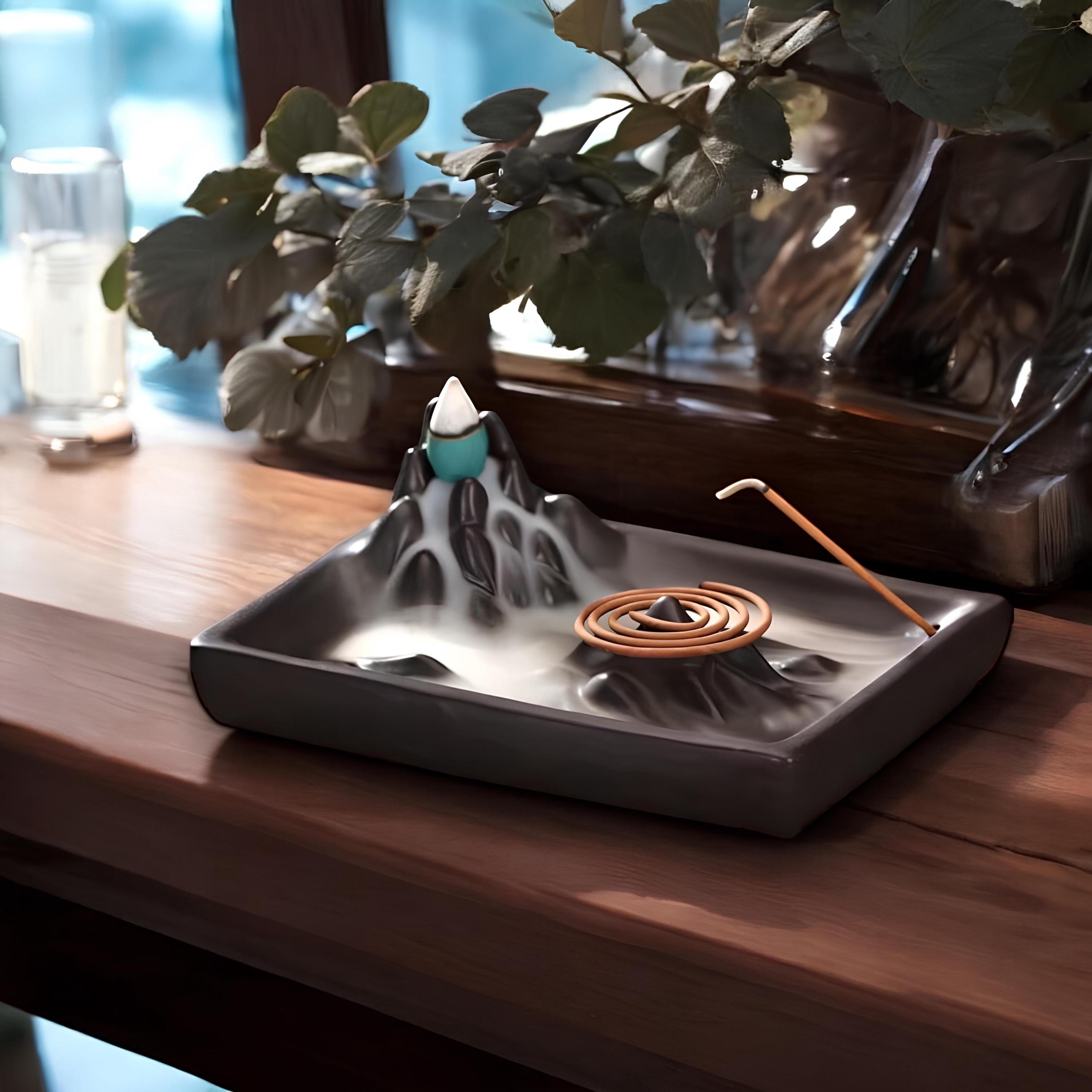 Backflow Mountain Incense Burner Ceramic Waterfall Smoke Effect Zen ...