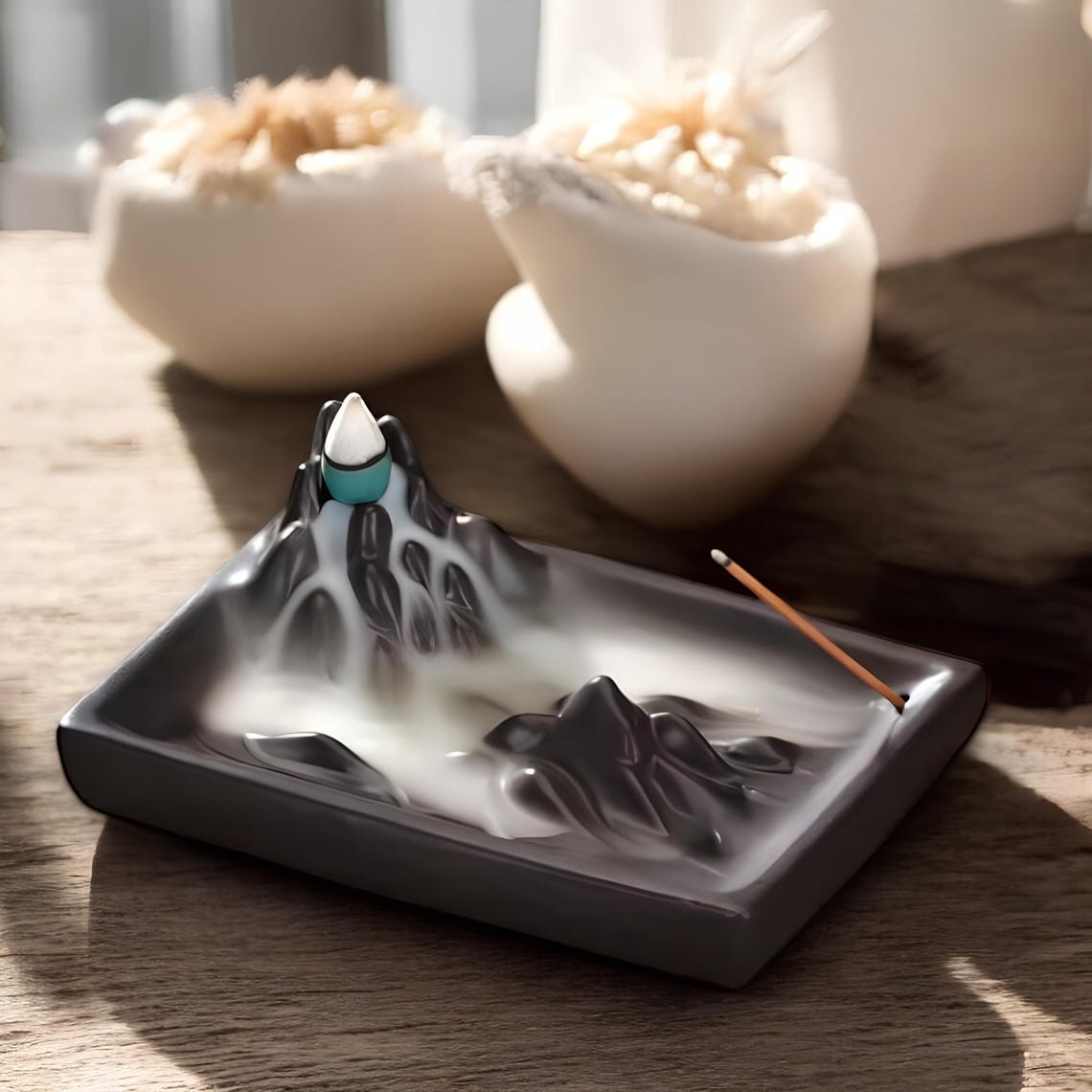 Backflow Mountain Incense Burner Ceramic Waterfall Smoke Effect Zen ...