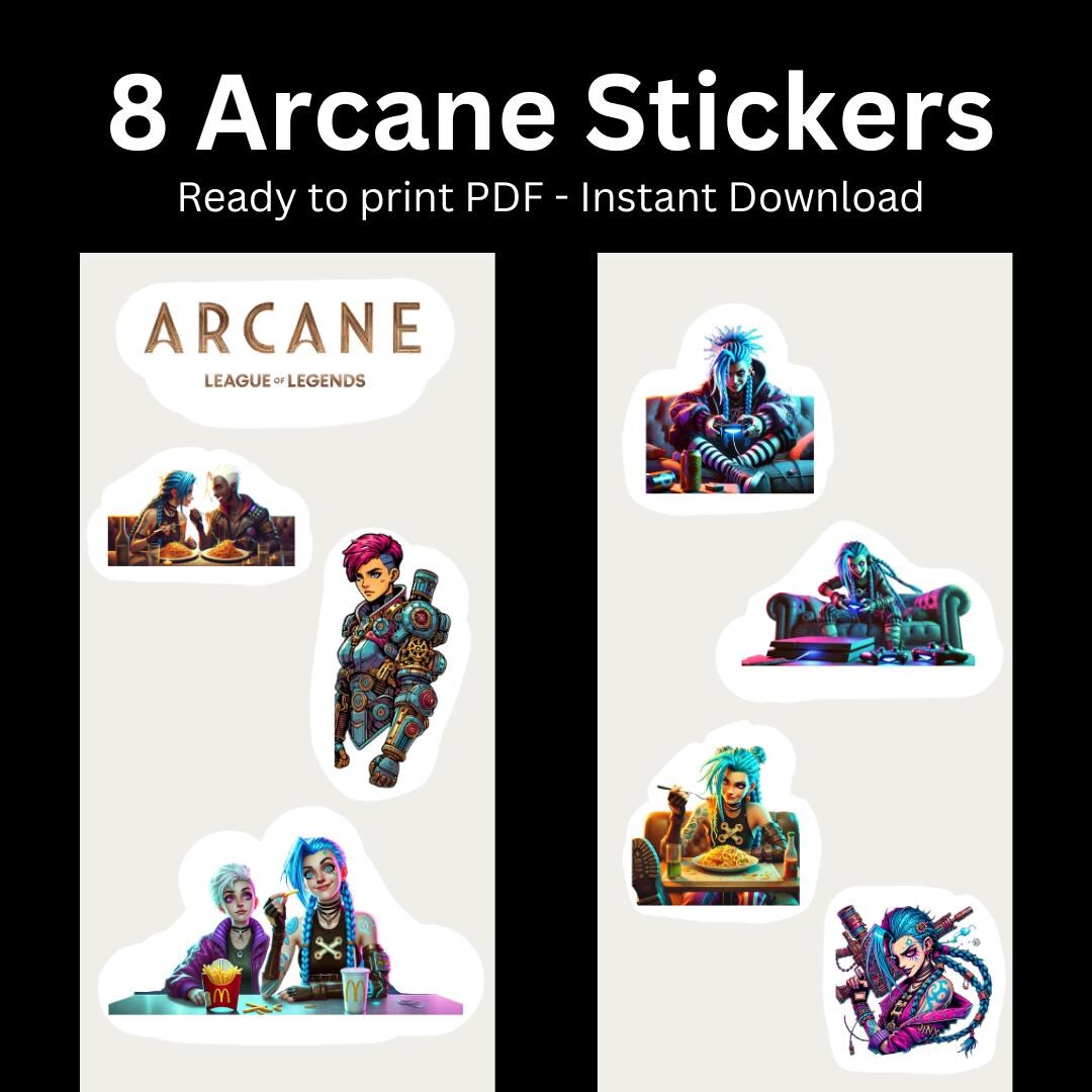 8 Arcane Stickers League of Legends Printable Sticker Pack Jinx, Vi ...