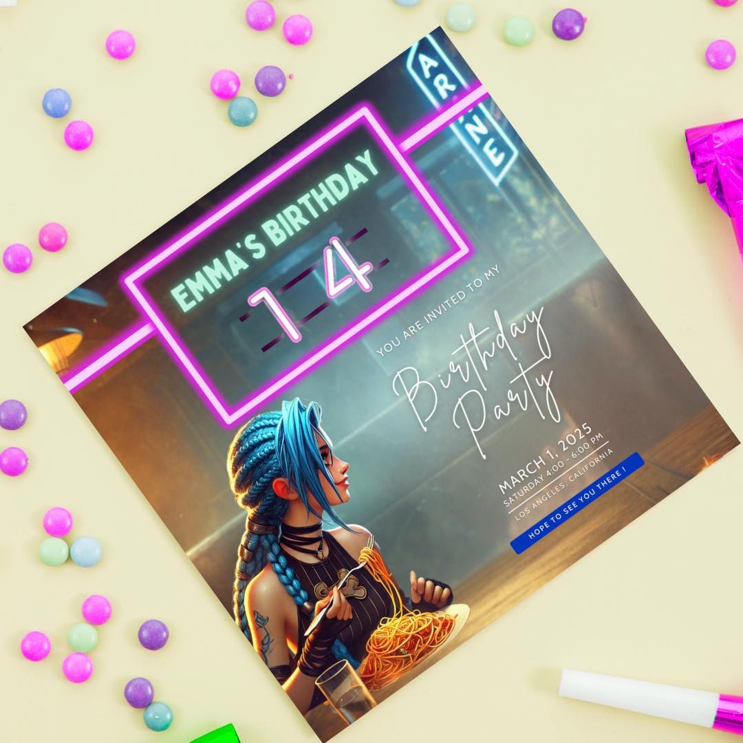 Arcane Editable Template Jynx League of Legends Birthday Invitation ...
