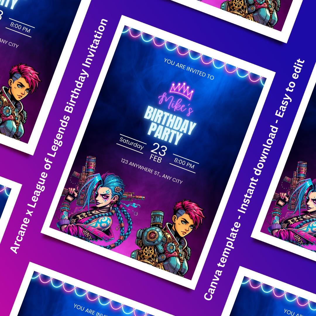 Arcane Birthday Party Invitation League of Legends Neon Cyberpunk ...