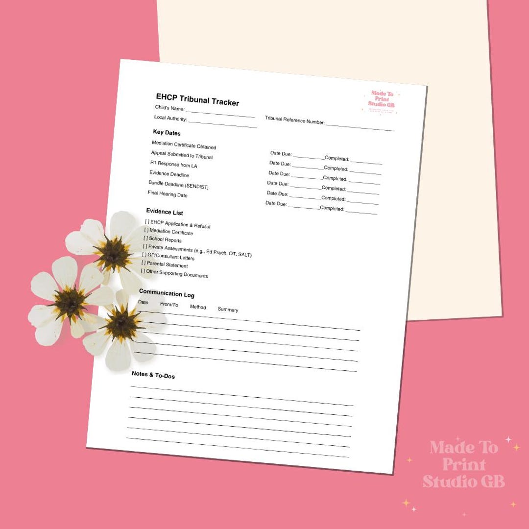 EHCP Tribunal Tracker Printable Sen Legal Support Organiser | UK ...