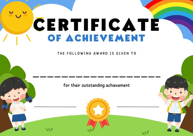 Printable Certificate of Achievement | Cute Kids Reward Certificate ...
