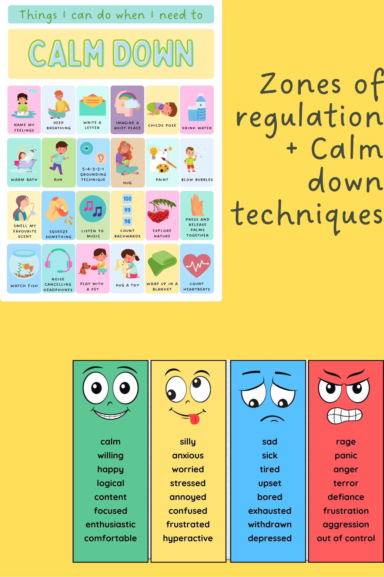 Wall Art | Zones of Regulation and Calm Down Techniques | SEN ...
