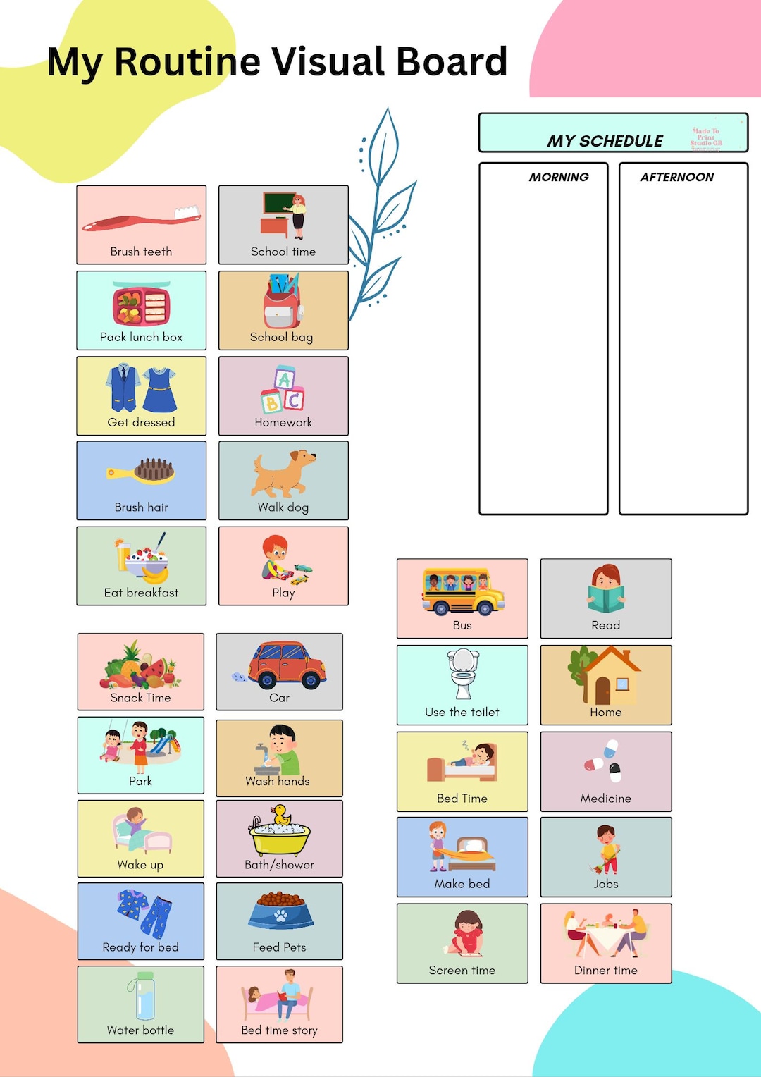 Printable Visual Schedule Board for Children | Sen-friendly My Day ...