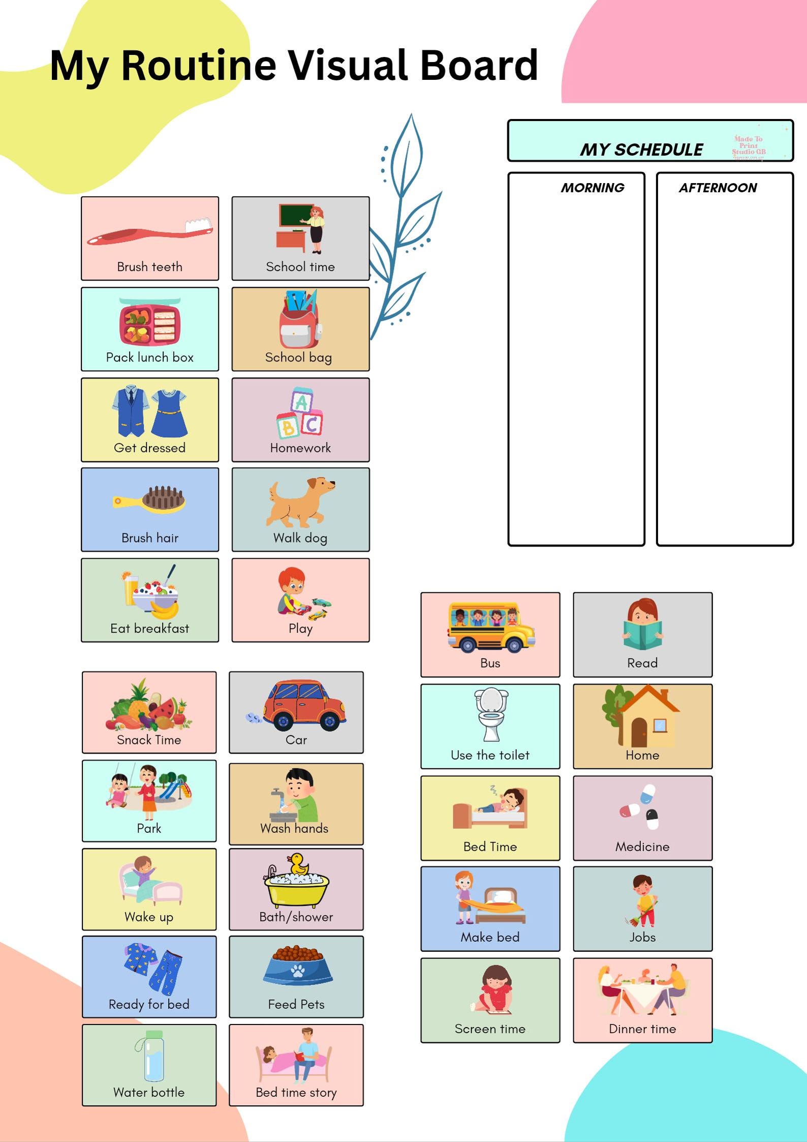Printable Visual Schedule Board for Children | Sen-friendly My Day ...