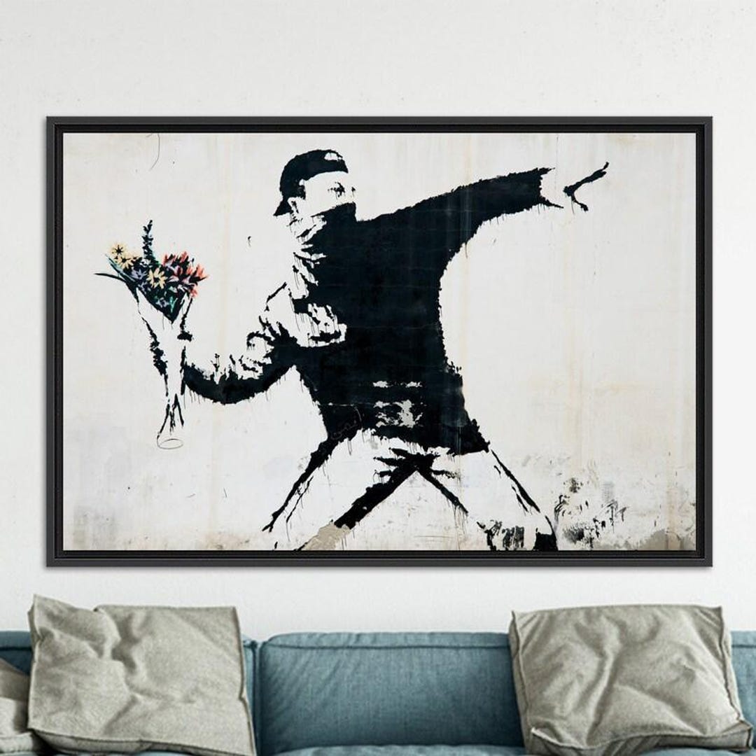 Large Wall Art, Living Room Wall Art, Canvas Wall Art, Banksy Throwing ...
