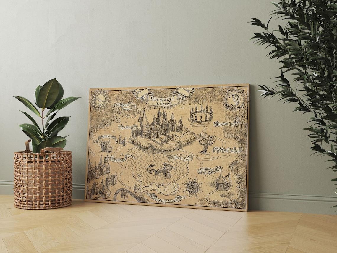 Wizarding World Map Canvas: Vintage Fantasy Art Print - Etsy