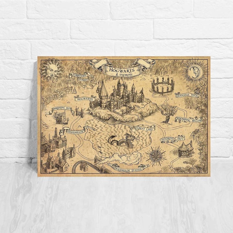 Wizarding World Map Canvas: Vintage Fantasy Art Print - Etsy