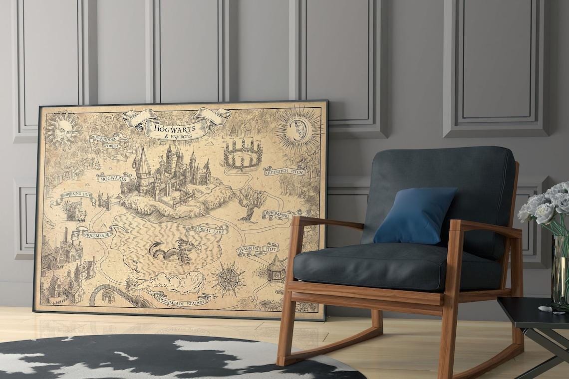 Wizarding World Map Canvas: Vintage Fantasy Art Print - Etsy