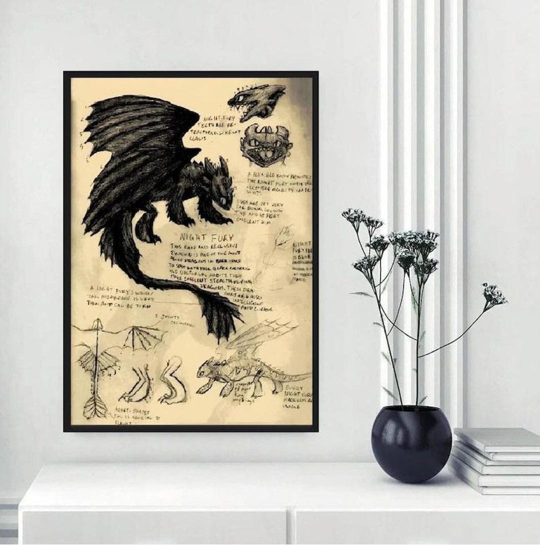 Vintage Dragon Blueprint, Cotton Canvas Poster, Game Room Decor - Etsy