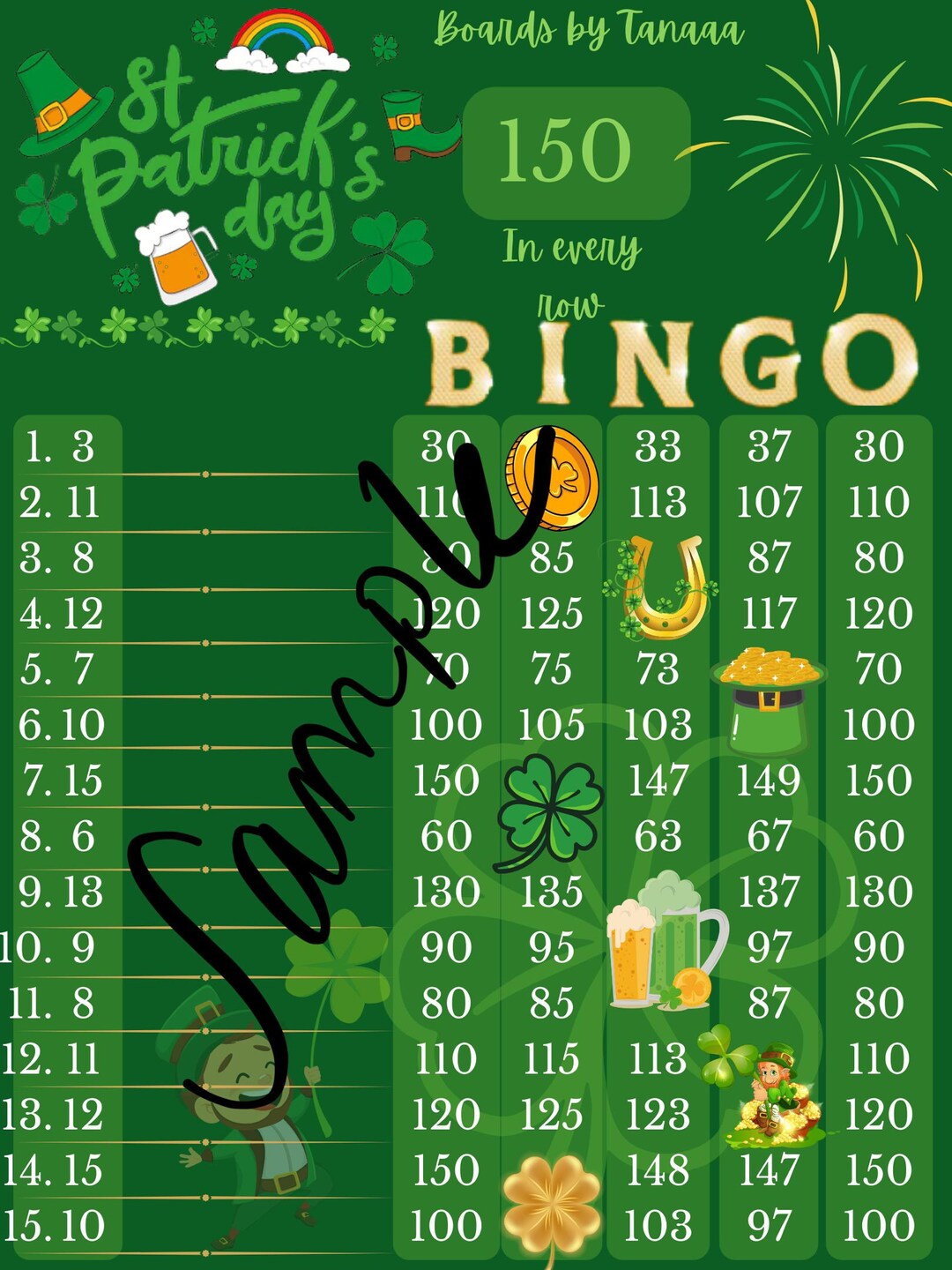 150 WTA Bingo Board With 4 Color Options - Etsy