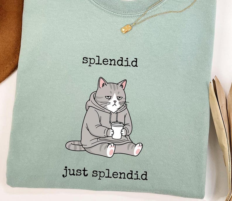 Funny Cat Tshirt, Splendid Cat Sitting Hoodie Illustration T-shirt, Cat ...