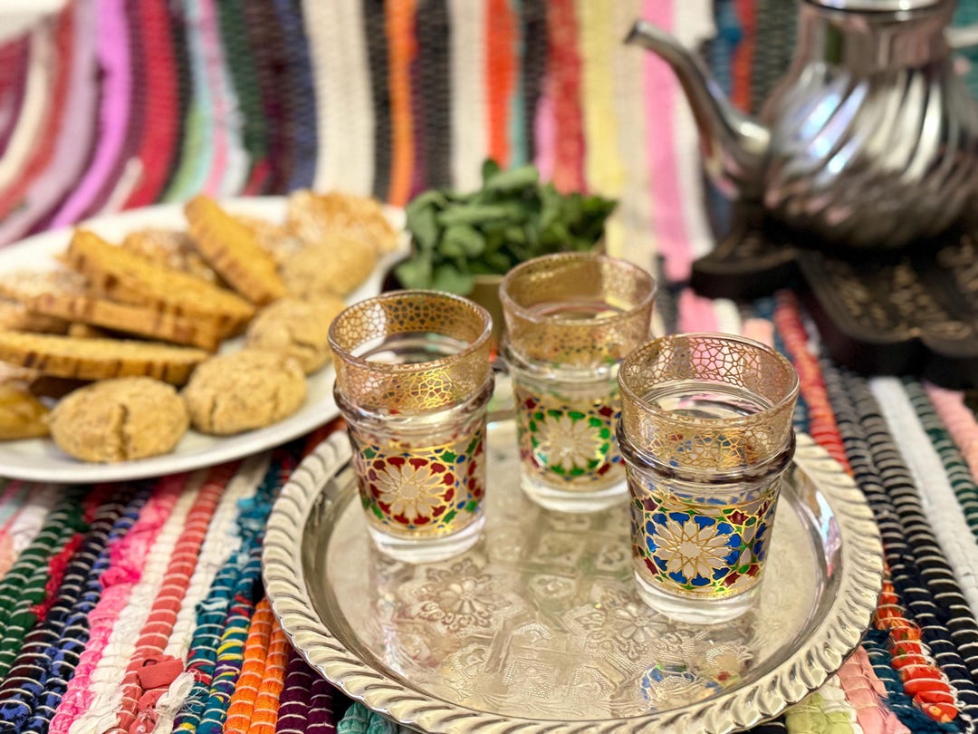 Set of 12 Moroccan Handmade Tea Glasses – Crystal, Zellige, Gold and ...