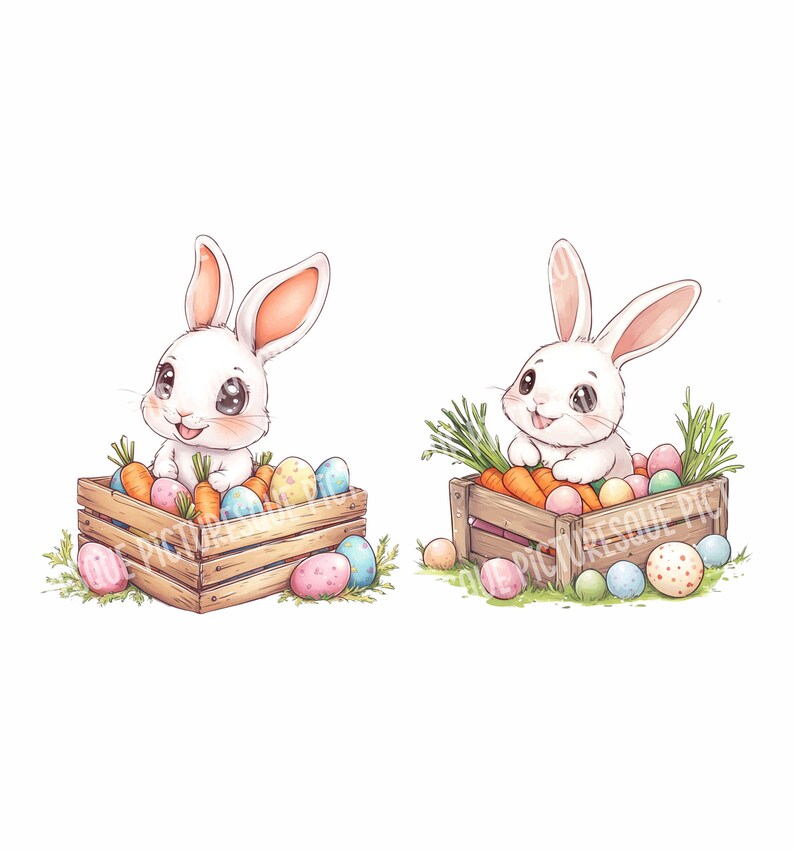 Easter Bunny Clipart Bundle, Kawaii Style Easter Bunny, Pastel Easter ...