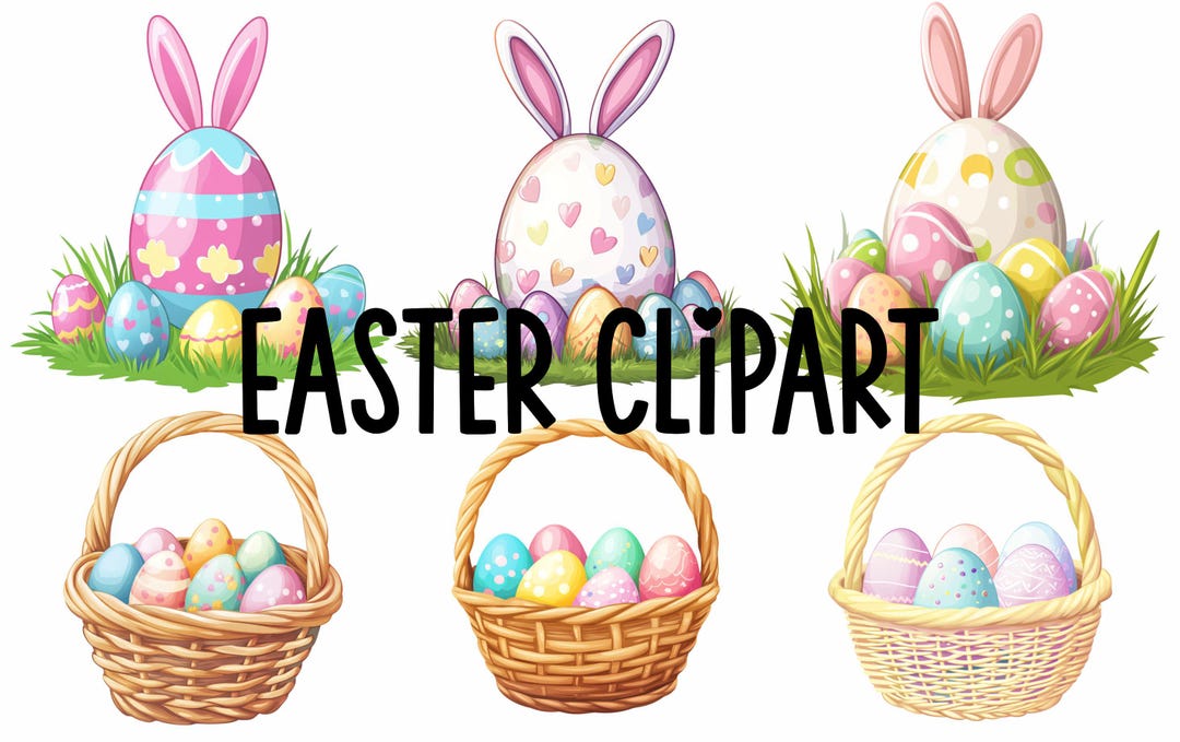 Cute Easter Clipart Bundle, Kawaii Style Easter Eggs, Easter Bunny, 300 ...
