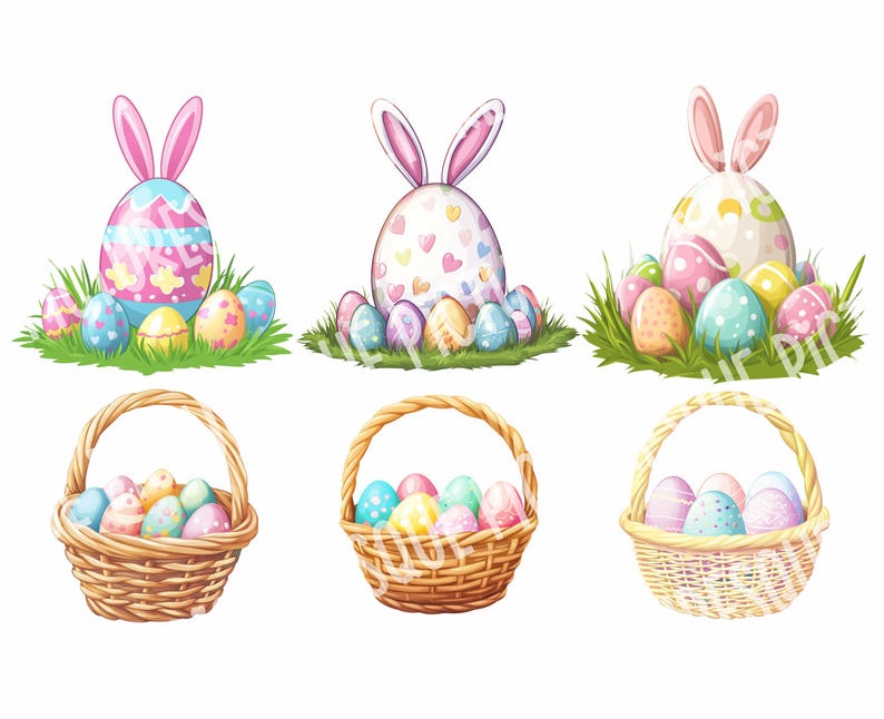 Cute Easter Clipart Bundle, Kawaii Style Easter Eggs, Easter Bunny, 300 ...