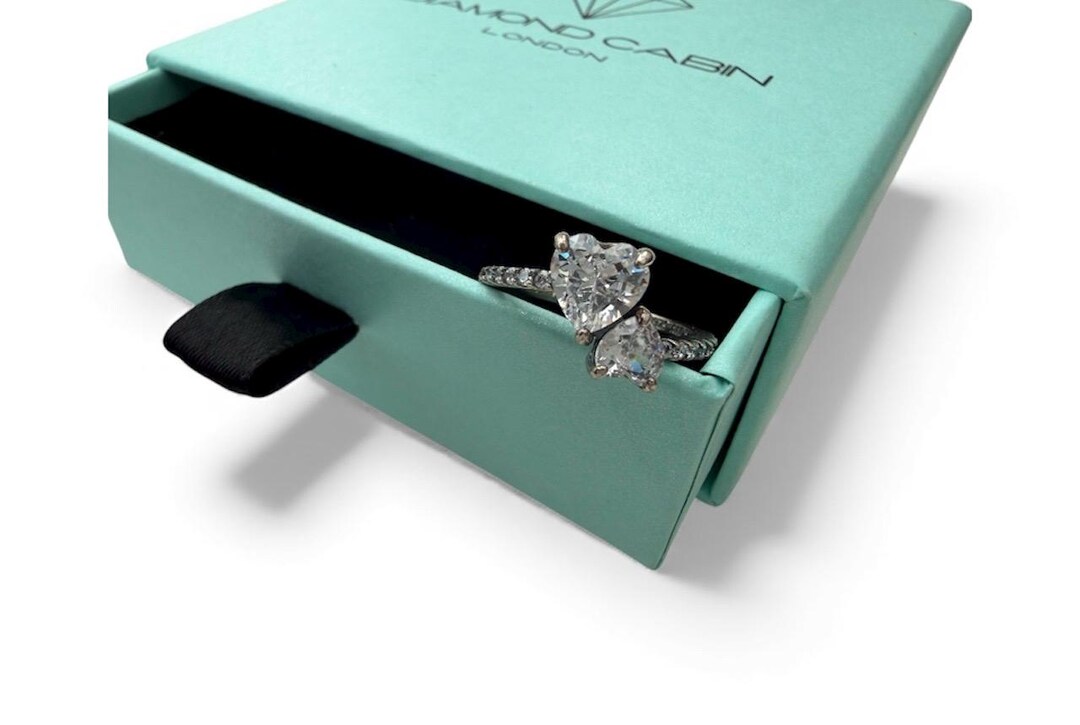 Handcrafted Silver Double Heart 925 Pandora Style Cubic Zirconia Ring ...