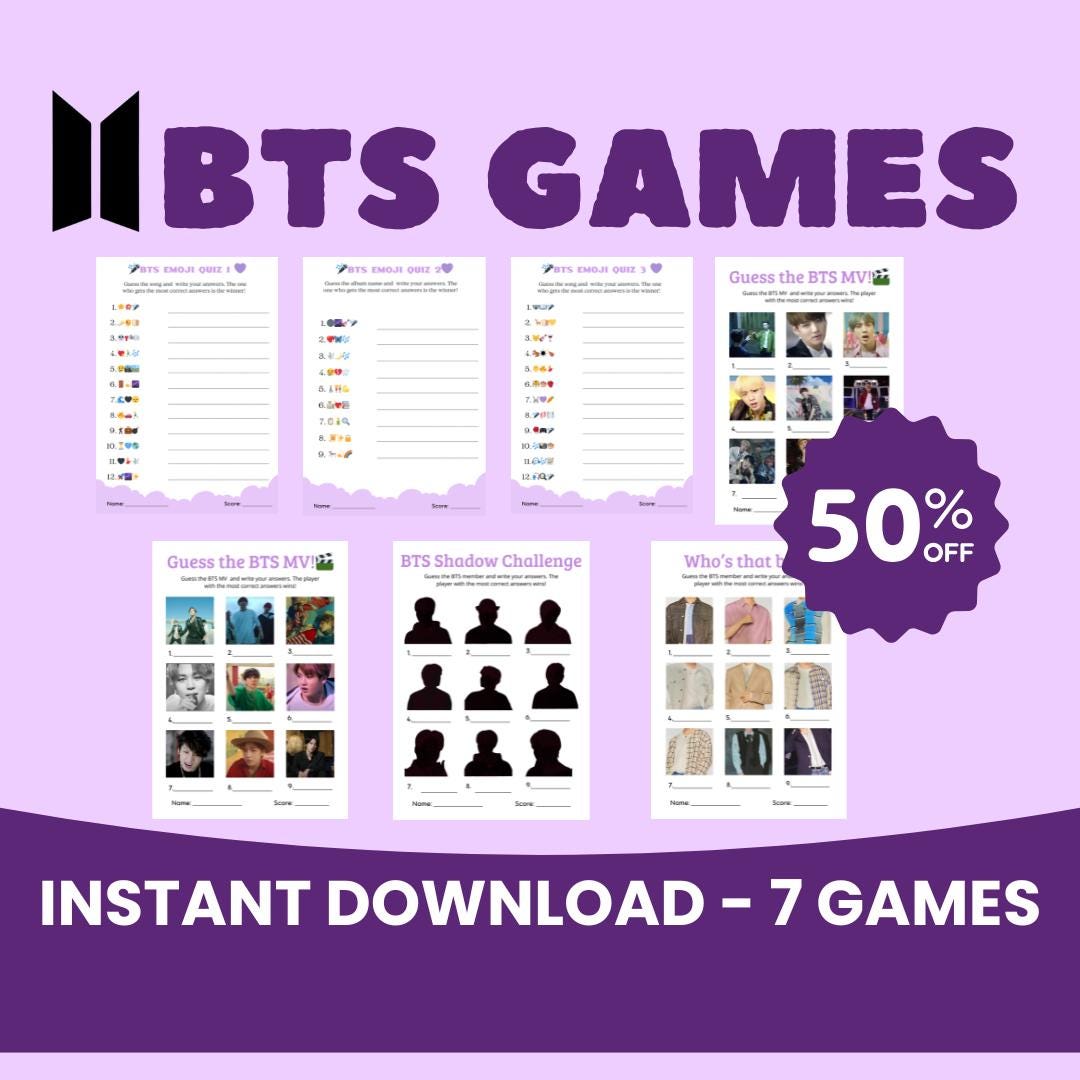 BTS Printable Games Bundle, Digital Template , Guessing & Fun K-pop ...