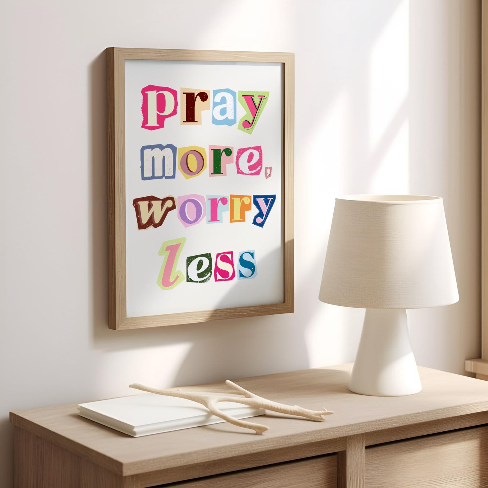 Pray More Worry Less Wall Art, Retro Christian Wall Art Print, Teen ...