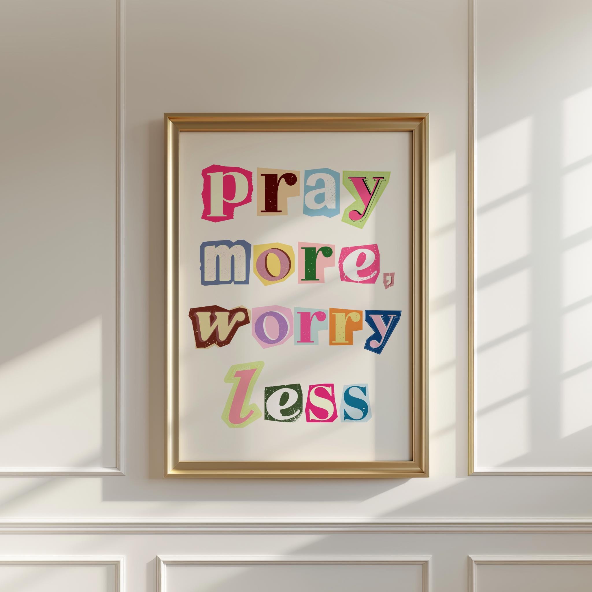 Pray More Worry Less Wall Art, Retro Christian Wall Art Print, Teen ...