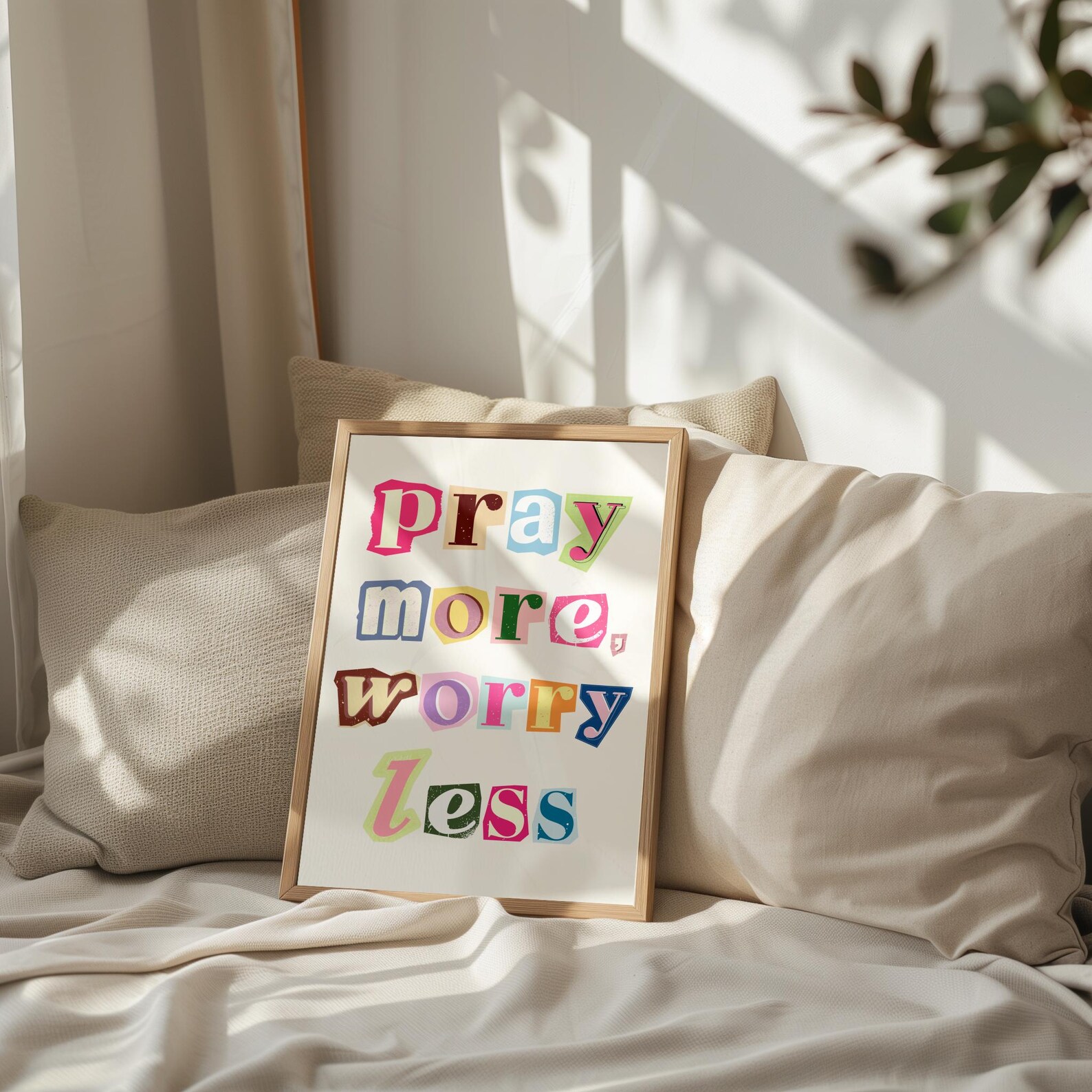 Pray More Worry Less Wall Art, Retro Christian Wall Art Print, Teen ...