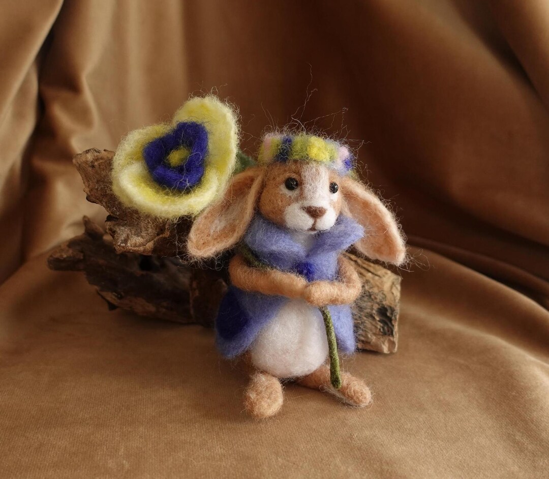 Needle-felted Spring Bunny With Flower Crown and Bloom in Paw ...