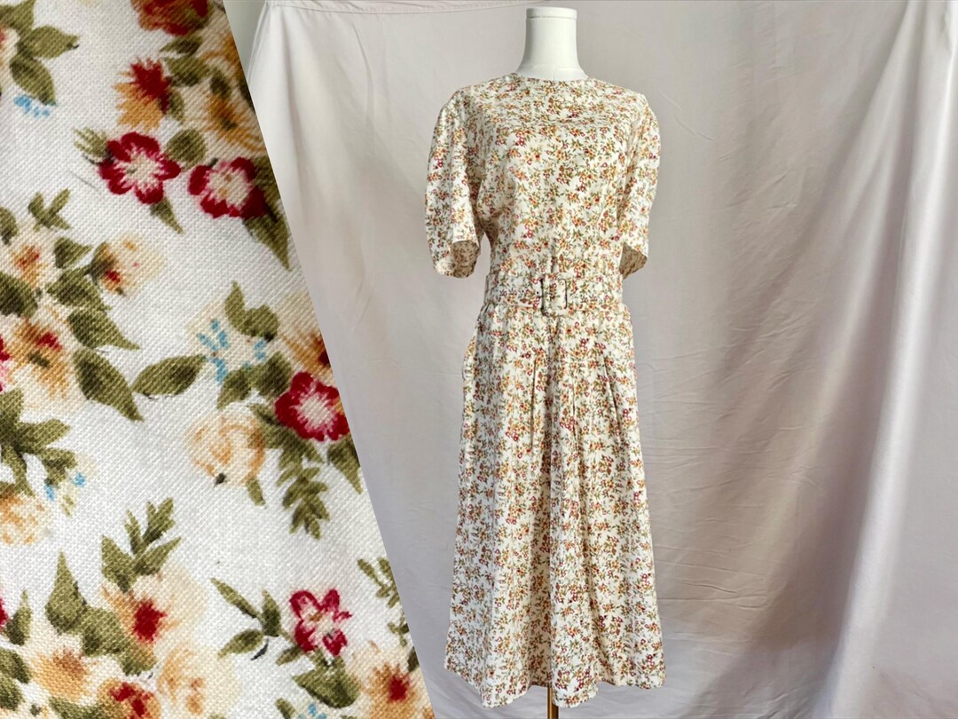 Ditsy Foral Summer Dress Vintage 70s 80s | Belted | Large Xl Midi Dress ...