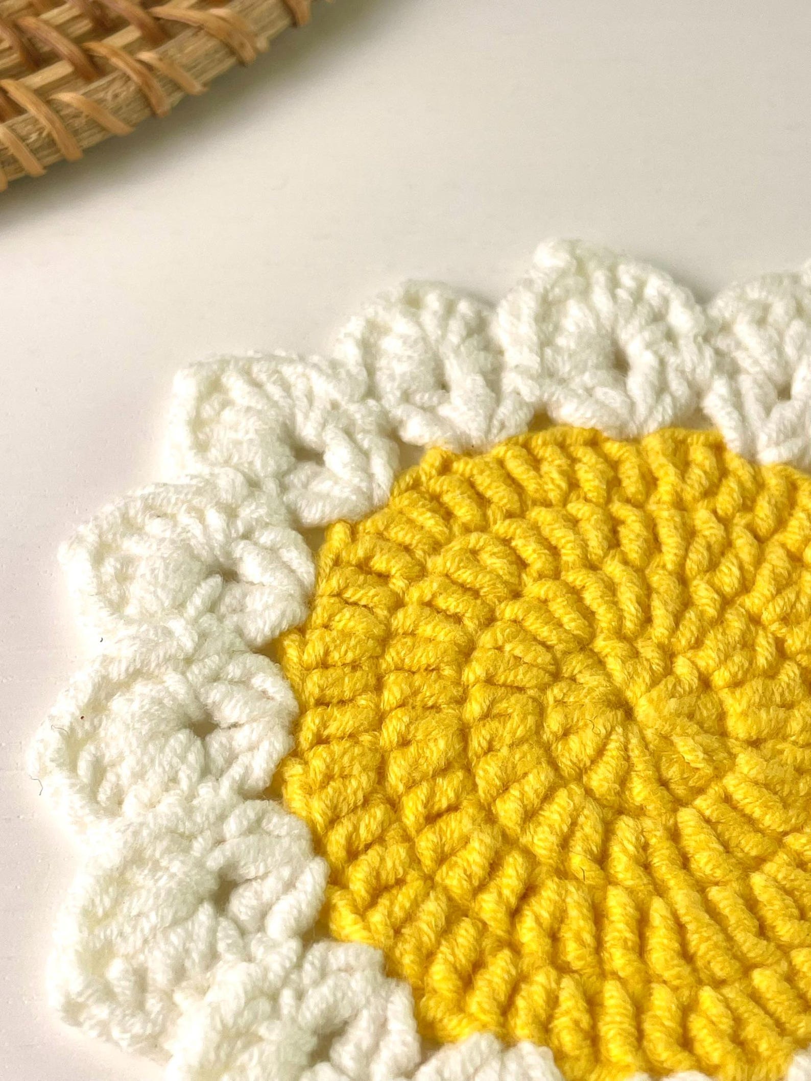 Crochet Sunflower Coaster, Knitted Drink Mat, Mug Coaster Sunflower ...