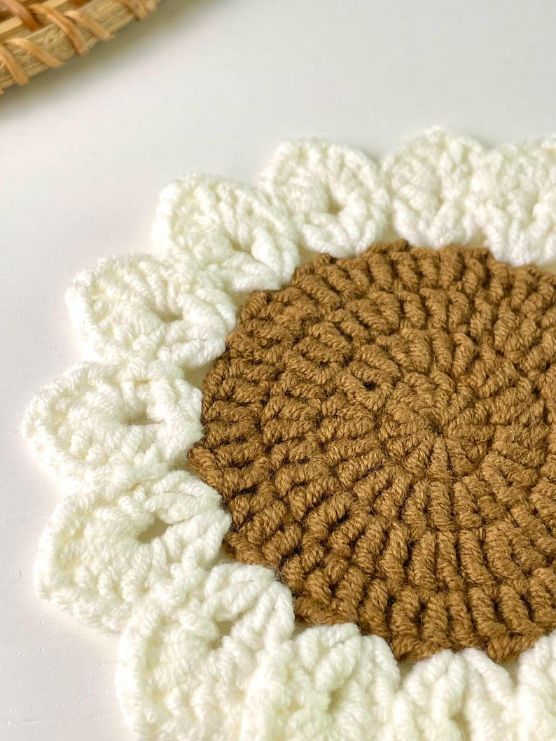 Crochet Sunflower Coaster, Knitted Drink Mat, Mug Coaster Sunflower ...
