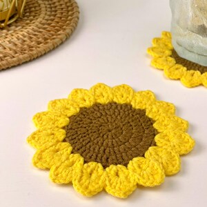 Crochet Sunflower Coaster, Knitted Drink Mat, Mug Coaster Sunflower ...