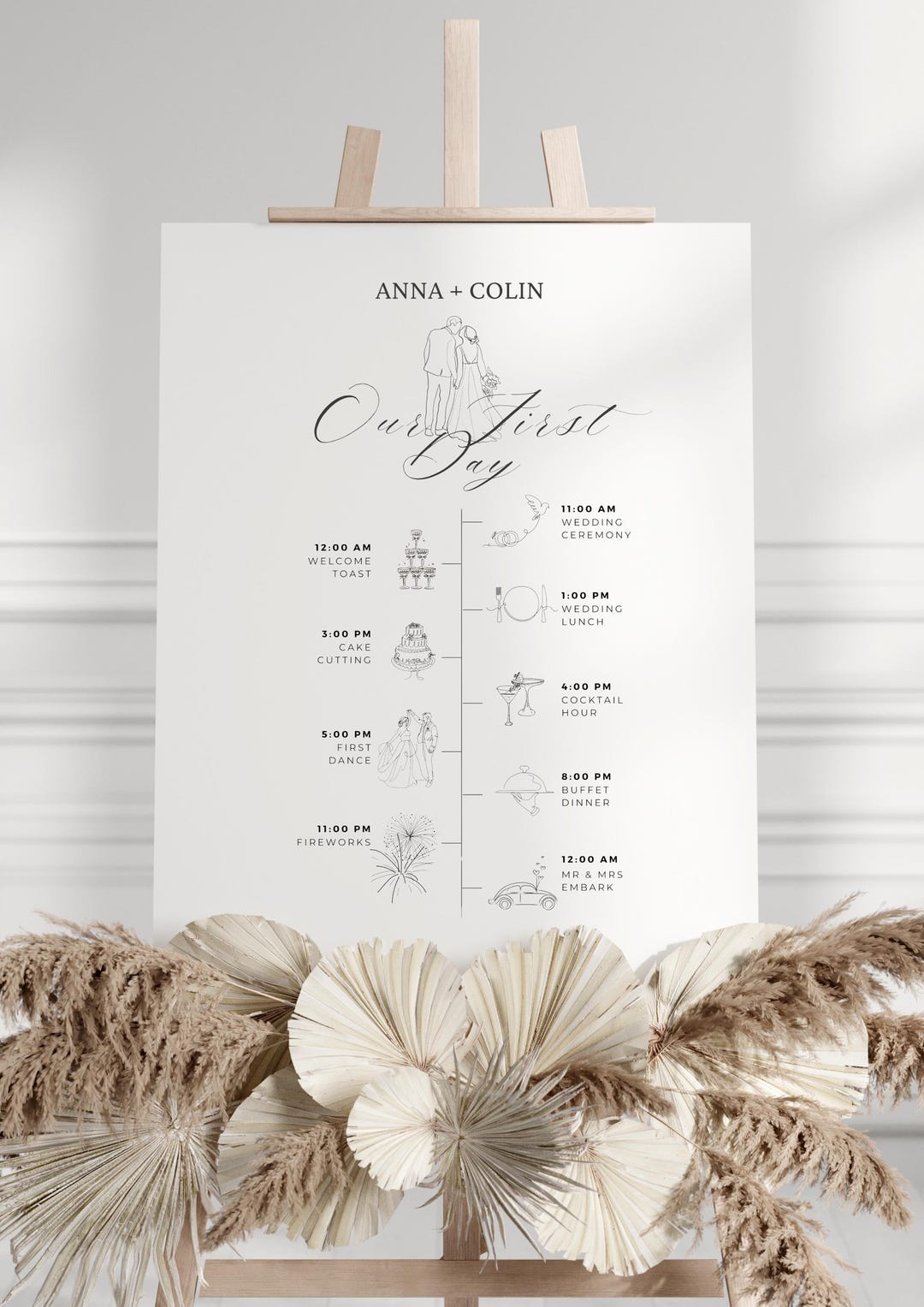 Wedding Timeline, Sign, Order of Event, Line Drawn, Black & White ...