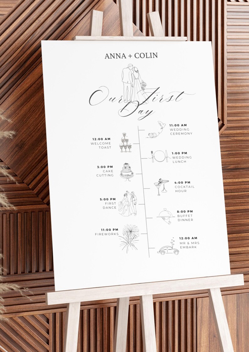 Wedding Timeline, Sign, Order of Event, Line Drawn, Black & White ...