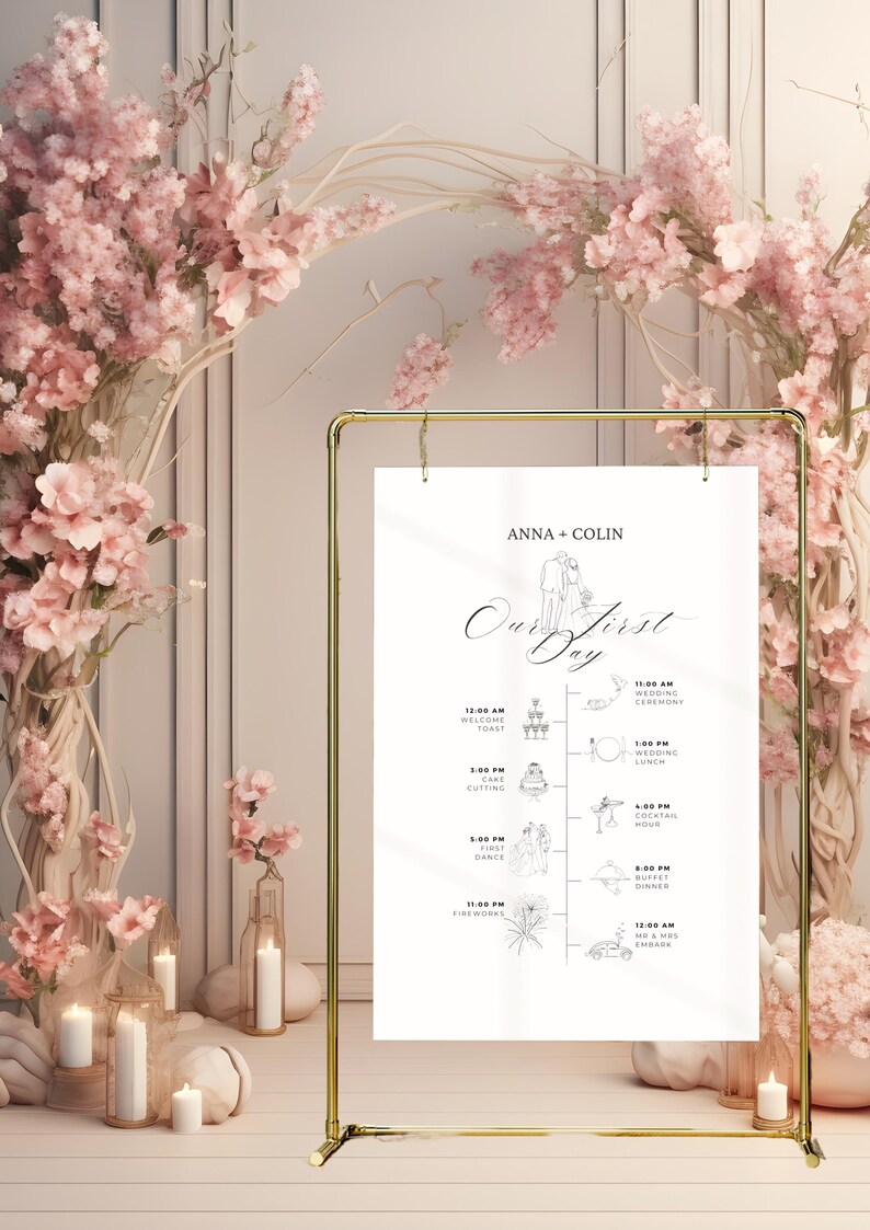 Wedding Timeline, Sign, Order of Event, Line Drawn, Black & White ...
