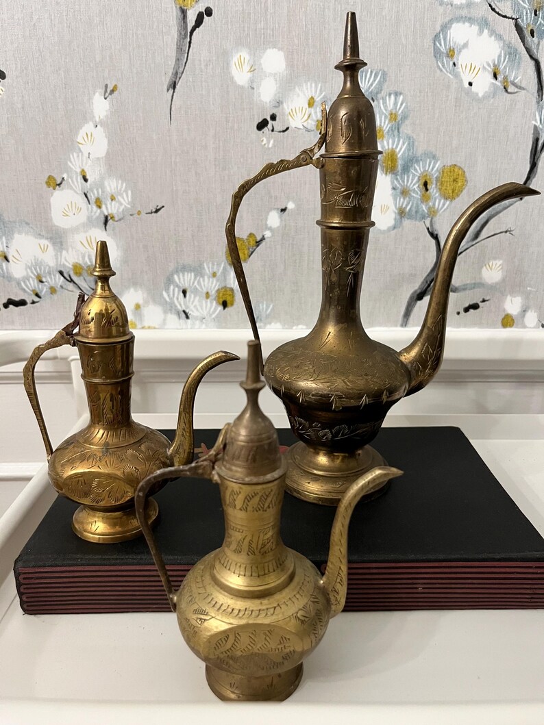 Set of Three Etched Brass Dallas Pitchers - Etsy